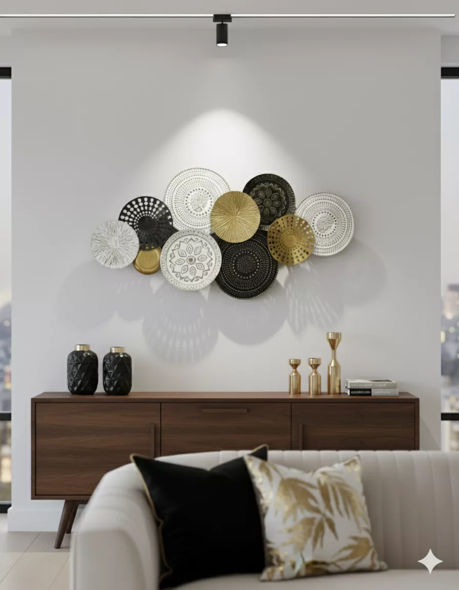 Décoration Murale Design "Mosaïque de Soleils" – Métal Or, Noir et ...