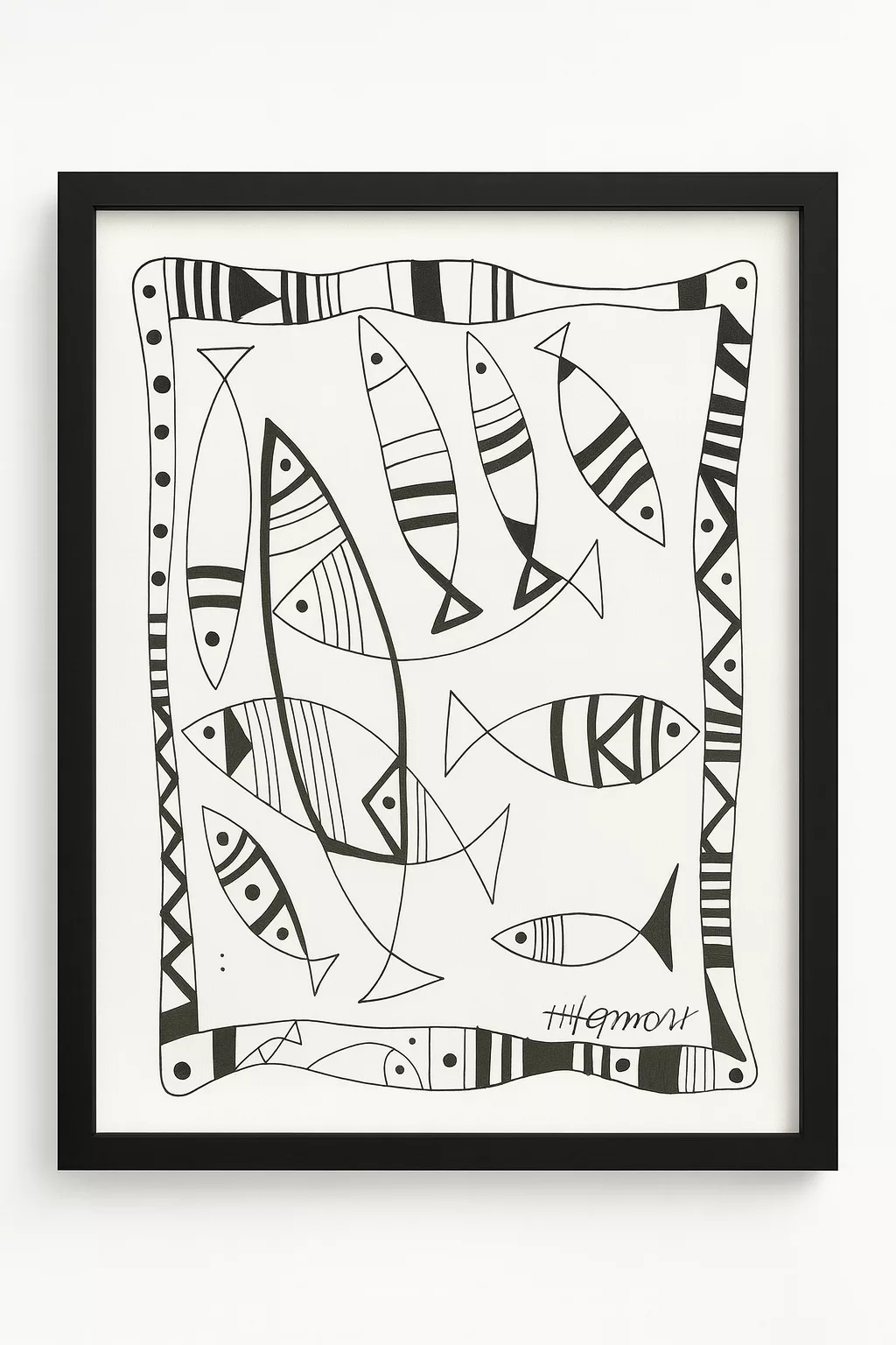 Tableau croquis sous-verre et cadre en bois - dessin original - 35 x 45 ...