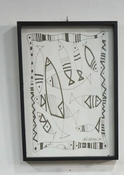 Tableau croquis sous-verre et cadre en bois - dessin original - 35 x 45 ...